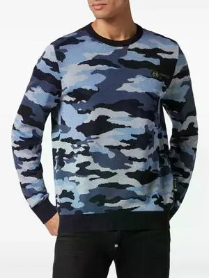 Philipp Plein Camouflage Merino Wool Jumper - Blue