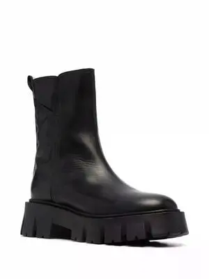 Premiata Leather Shearling Boots - Black