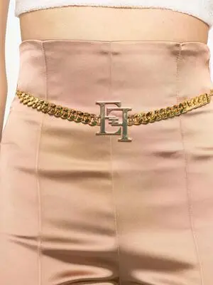 Elisabetta Franchi Satin Flared Trousers With Chain Detail