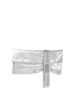 JIMMY CHOO Zandra Metallic Leather Clutch Bag With Rhinestone Embellishment - Silver