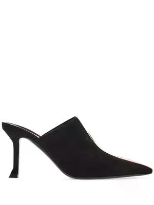 FERRAGAMO 85mm Suede Mules With Stripe Detailing - Black