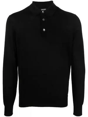 Zegna Knitted Polo Shirt - Black