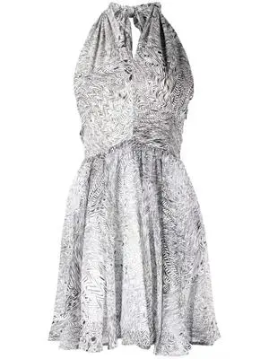 Federica Tosi Abstract Print Halterneck Silk Dress - White