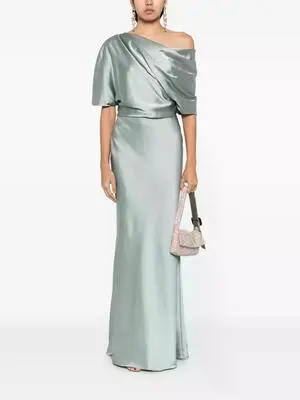 Amsale Slouch Dress With Asymmetric Neckline And Draping - Green