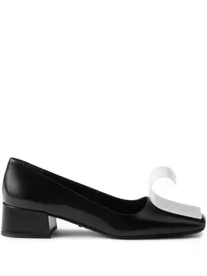 Prada Two-tone Square Toe Block Heel Pumps - Black