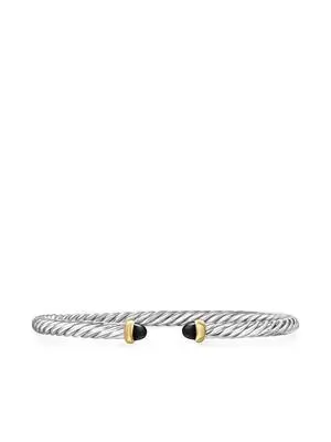 David Yurman 14kt Yellow Gold And Sterling Cable Flex Bracelet With Onyx - Silver