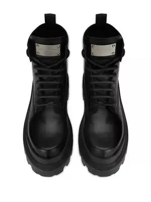 Dolce & Gabbana Logo Plaque Brushed Leather Lace-up Boots