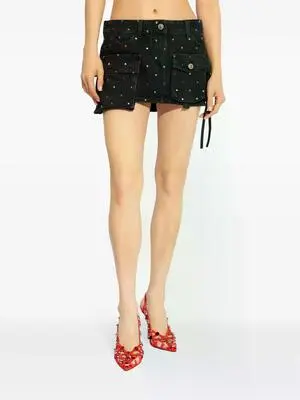 Attico Embellished Denim Mini Skirt - Black