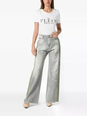 Philipp Plein Crystal-embellished Paint Splatter Jeans - Grey