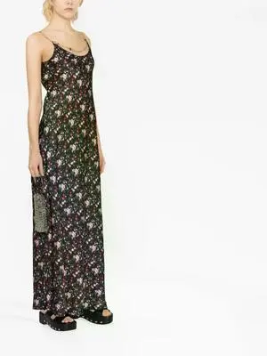 Rabanne Floral-print Chain-link Maxi Dress - Black