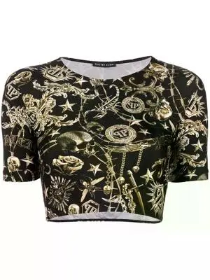 Philipp Plein Graphic-print Cropped T-shirt - Black