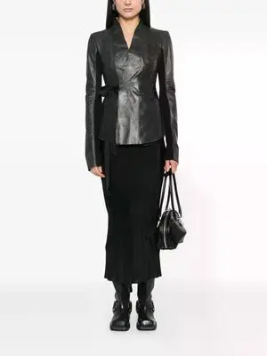 Rick Owens Asymmetrical Leather Jacket With Tie Fastening
