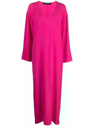 Federica Tosi Silk Blend Long Sleeve V-neck Maxi Dress - Pink