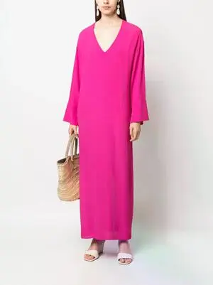 Federica Tosi Silk Blend Long Sleeve V-neck Maxi Dress