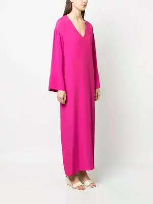 Federica Tosi Silk Blend Long Sleeve V-neck Maxi Dress