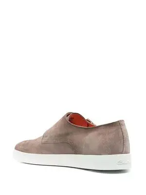 Santoni Suede Monk Shoes With Gold-tone Buckles