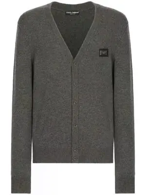 Dolce & Gabbana Logo Plaque Wool-blend Cardigan - Grey