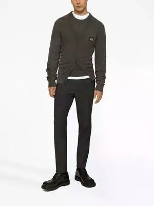 Dolce & Gabbana Logo Plaque Wool-blend Cardigan - Grey
