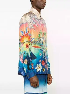 Casablanca Graphic-print Silk Shirt - Blue