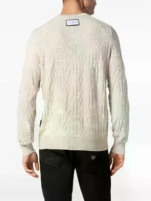 Philipp Plein Jacquard Logo Crew Neck Sweater - Neutrals