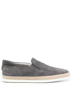 TOD'S Suede Slip-on Loafers With Studded Sole - Grey