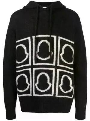 Moncler Logo-intarsia Knitted Hoodie - Black