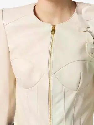 Elisabetta Franchi Leather Jacket With Flower Appliqués