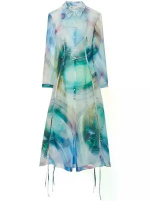 Tory Burch Silk Organza Printed Shirt Dress - Blue