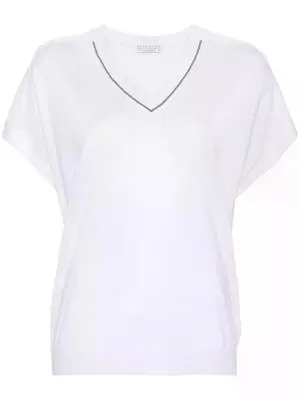 Brunello Cucinelli Fine-knit Top With Beaded Trim