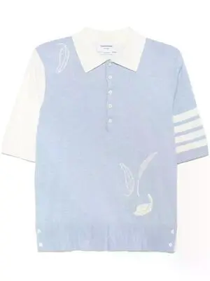 Thom Browne 4-bar Stripe Cotton Polo Shirt - Blue