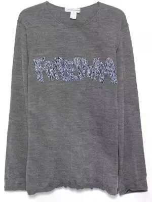 Comme Des Garçons Freedom" Embroidered Wool Sweater - Grey