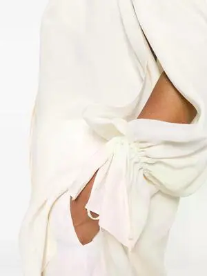 Blumarine Ecru Gabardine Tunic Shirt With Tied Cuffs
