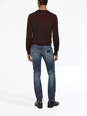 Dolce & Gabbana Burgundy Cashmere Fine Knit Round Neck Sweater - Red