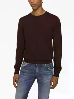 Dolce & Gabbana Burgundy Cashmere Fine Knit Round Neck Sweater - Red