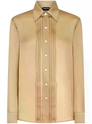 TOM FORD Silk Plissé Panel Shirt - Neutrals