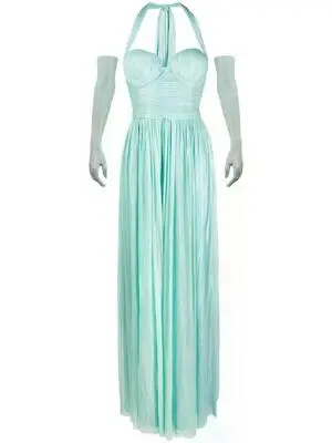 JEAN-LOUIS SABAJI Sleeveless Ruched Tulle Maxi Dress
