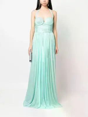 JEAN-LOUIS SABAJI Sleeveless Ruched Tulle Maxi Dress