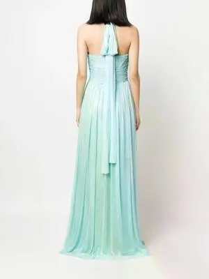 JEAN-LOUIS SABAJI Sleeveless Ruched Tulle Maxi Dress