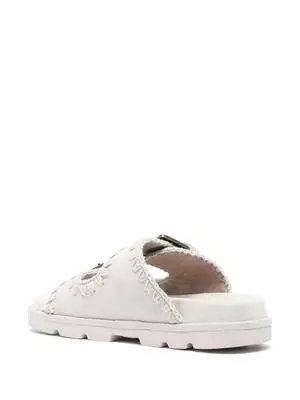 Mou Suede Buckle Slides - Grey