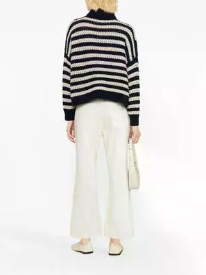 Brunello Cucinelli Striped Open Knit Roll Neck Jumper