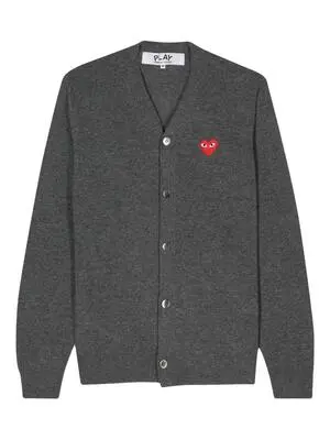 Play Comme Des Garcon Heart-patch Wool Cardigan - Grey