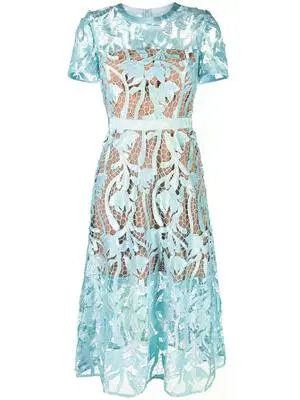 SELF-PORTRAIT Guipure Lace Midi Dress - Blue