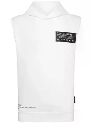 PLEIN SPORT Sleeveless Logo Print Hoodie - White