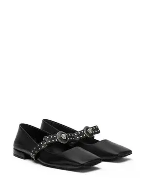 Versace Leather Ribbon Studded Ballerina Shoes