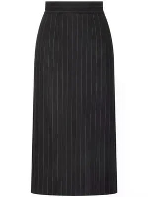 Dolce & Gabbana Pinstripe Wool Calf-length Skirt - Black