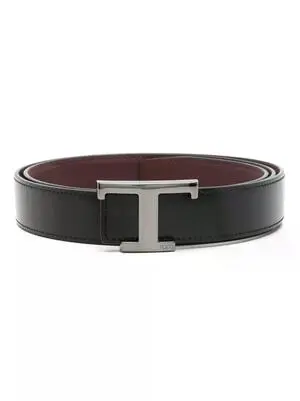 TOD'S T-buckle Reversible Leather Belt - Black