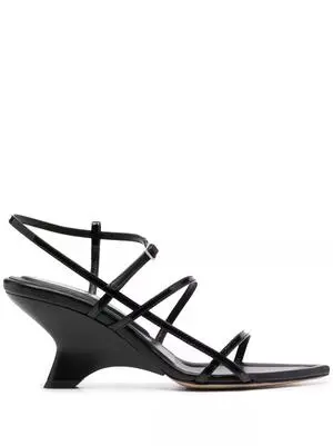 GIABORGHINI Leather Wedge Sandals - Black