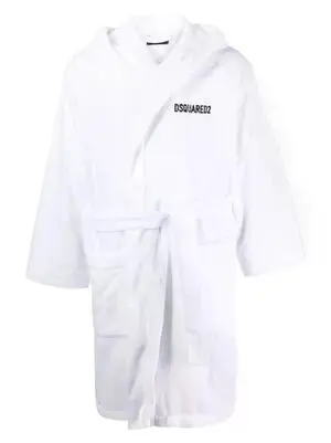 Dsquared2 Logo-detail Hooded Bathrobe - White