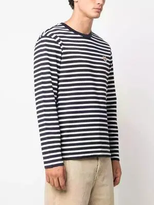 Maison Kitsuné Fox-motif Striped Cotton T-shirt - Blue