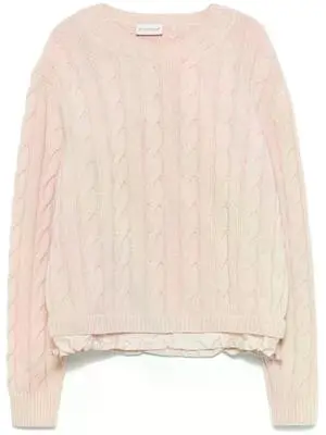 Moncler Cable-knit Crew Neck Sweater - Pink